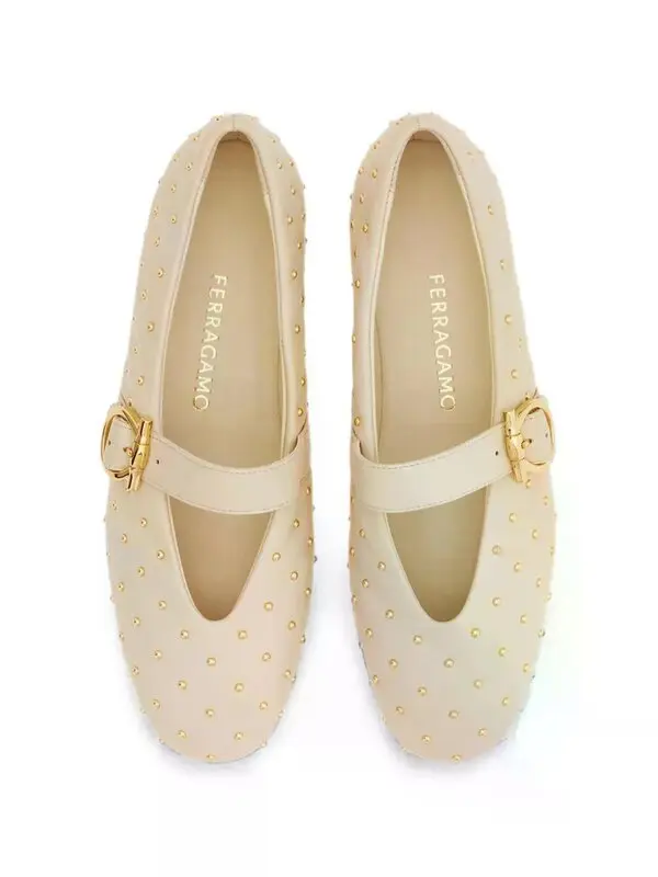 FERRAGAMO Studded Gancini Buckle Ballet Flats