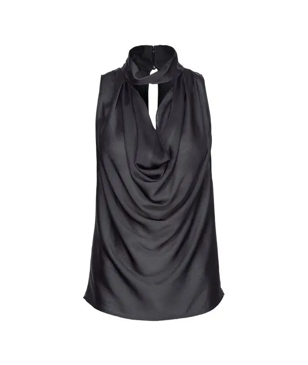 Pinko Crinkle Draped Satin Top - Black