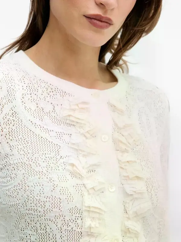 OUI Ruffled Pointelle-knit Cardigan