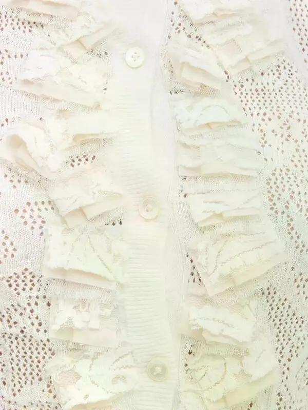 OUI Ruffled Pointelle-knit Cardigan