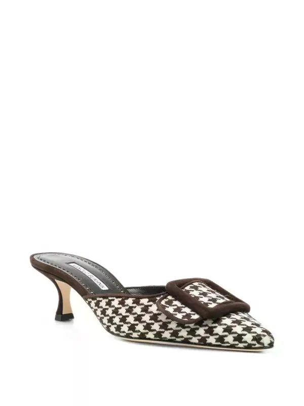 Manolo Blahnik Maysalebi Houndstooth Mules - Brown