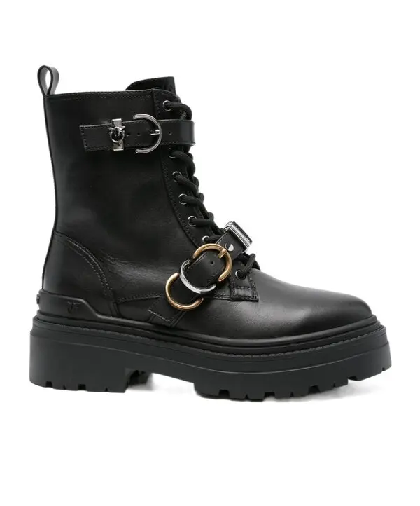 Pinko Round-toe Lace-up Boots - Black