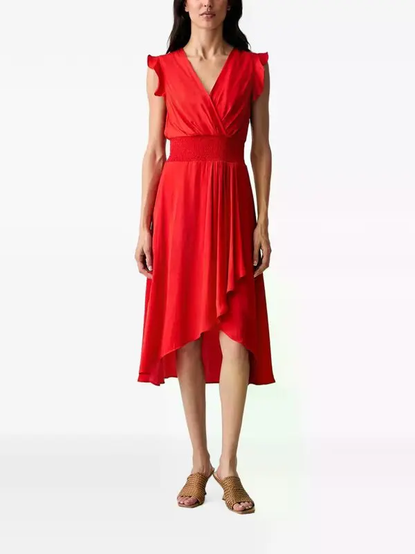 MORGAN Rwally Ruffled Asymmetric Hem Midi Dress - Red