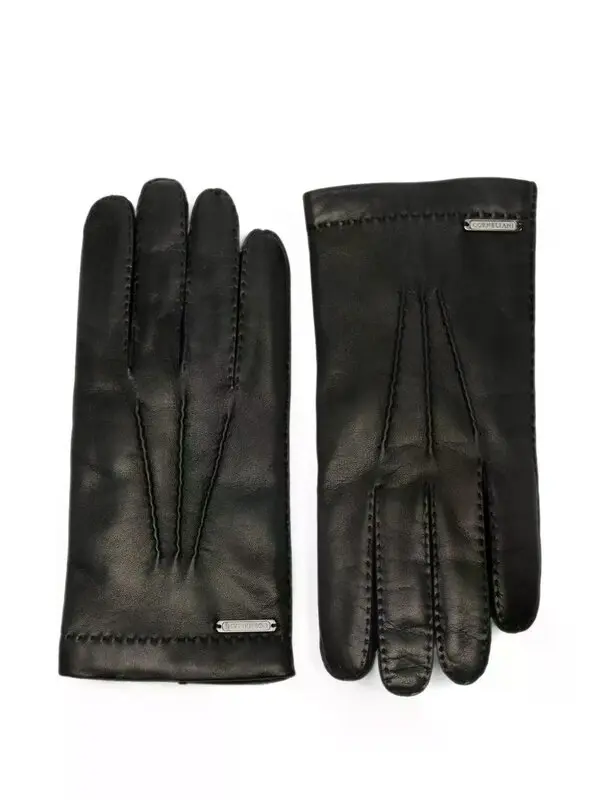 Corneliani Logo-plaque Leather Gloves - Black