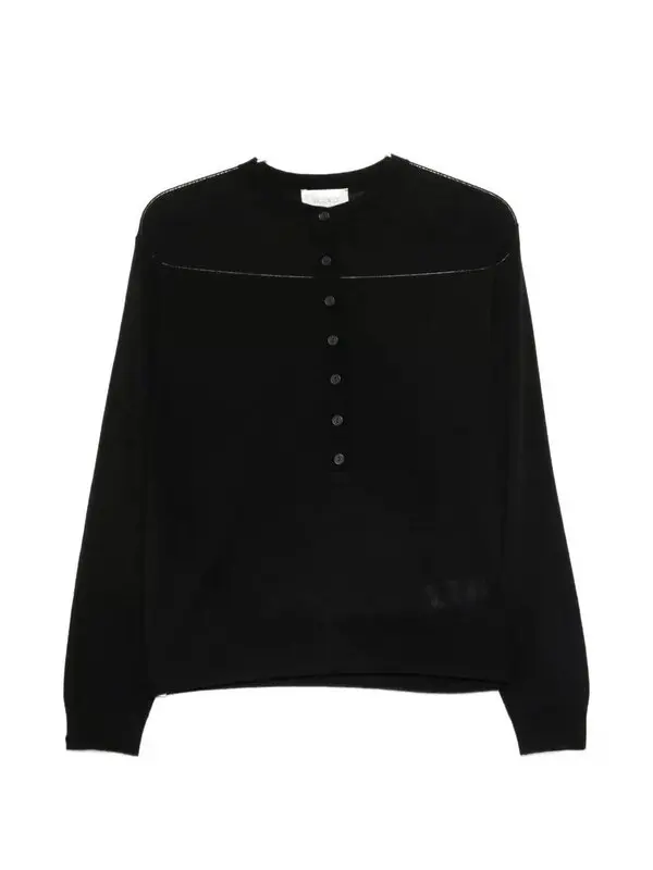 VICOLO Button-up Crew-neck Sweater - Black