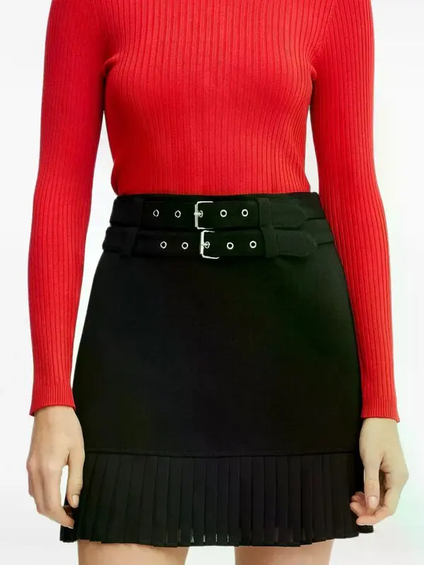 MORGAN Jano Double-belted Pleated-hem Mini Skirt