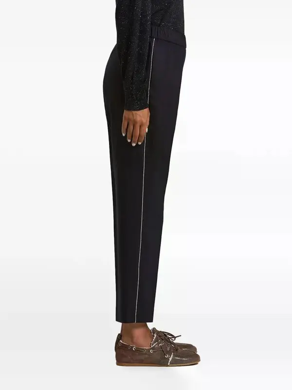 Peserico Elasticated Waistband Trousers With Bead Trim - Blue