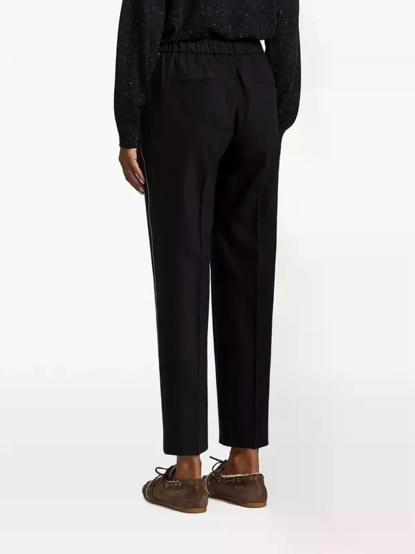 Peserico Elasticated Waistband Trousers With Bead Trim - Blue