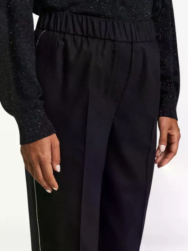 Peserico Elasticated Waistband Trousers With Bead Trim - Blue