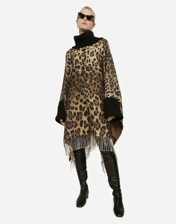 Dolce & Gabbana Leopard Print Fringed Poncho