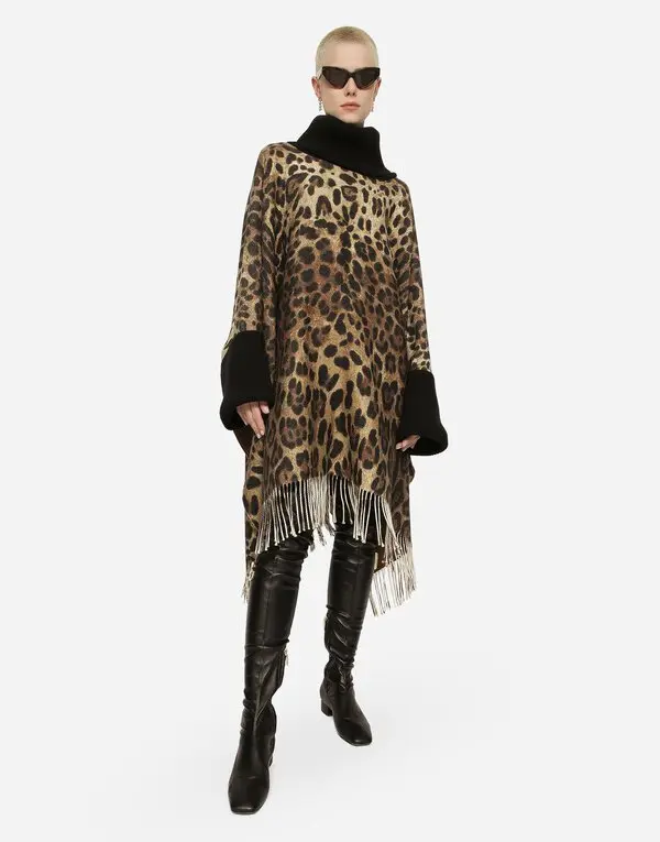 Dolce & Gabbana Leopard Print Fringed Poncho