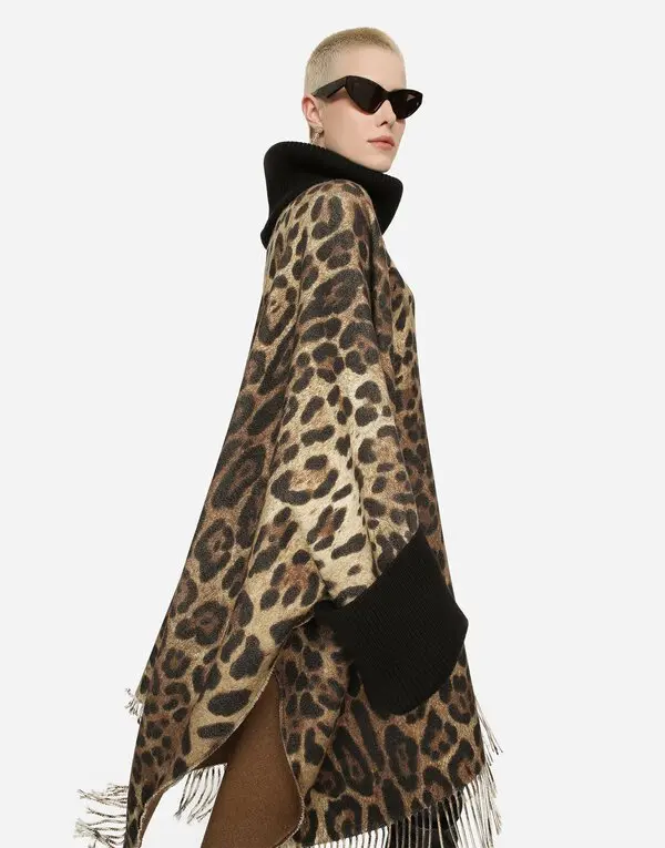 Dolce & Gabbana Leopard Print Fringed Poncho
