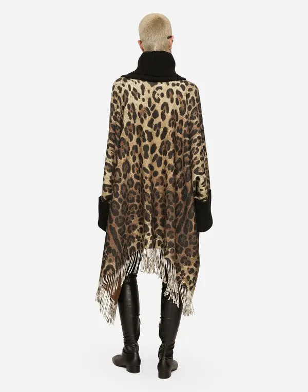 Dolce & Gabbana Leopard Print Fringed Poncho