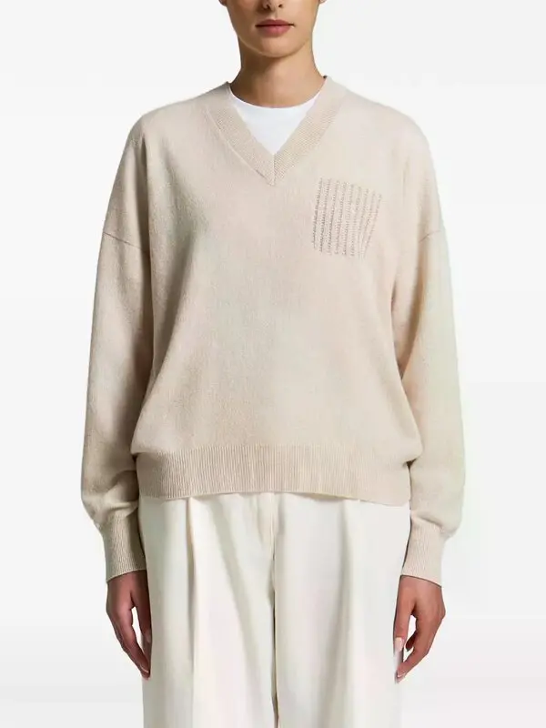 Peserico V-neck Drop-shoulder Sweater With Embroidered Detail - Neutrals