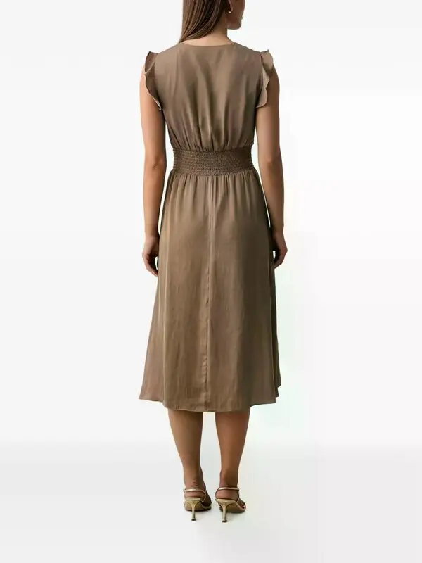 MORGAN Rwally Ruffled Smocked-waist Midi Dress - Brown