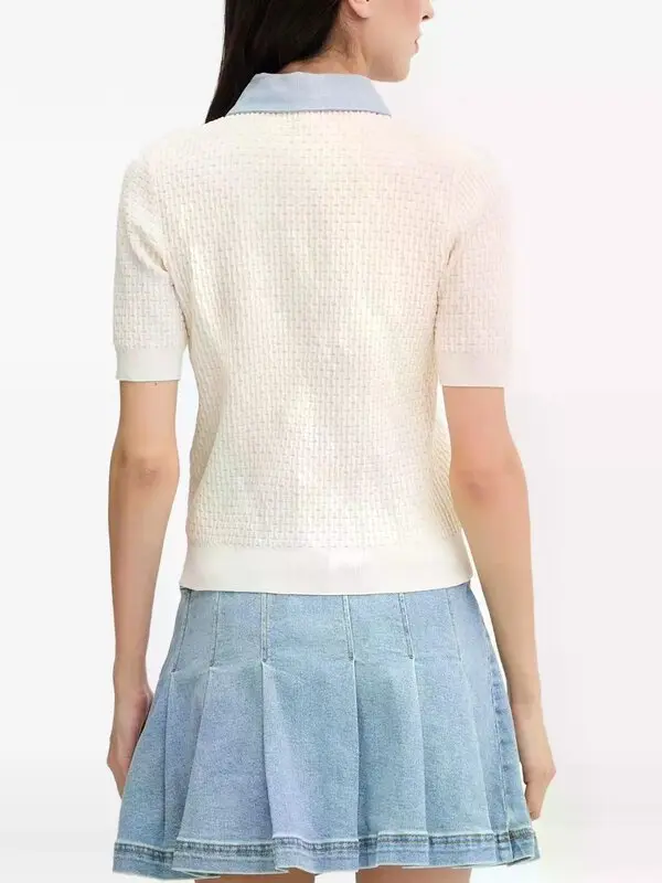 MORGAN Textured-knit Polo-collar Cardigan