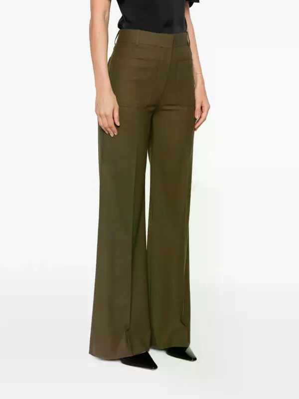 Victoria Beckham Patch-pocket Wide-leg Trousers - Green