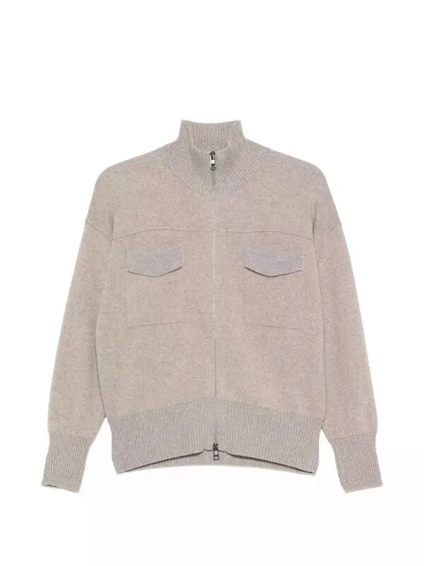 PANICALE Zip-up Ribbed-trim Cardigan - Neutrals