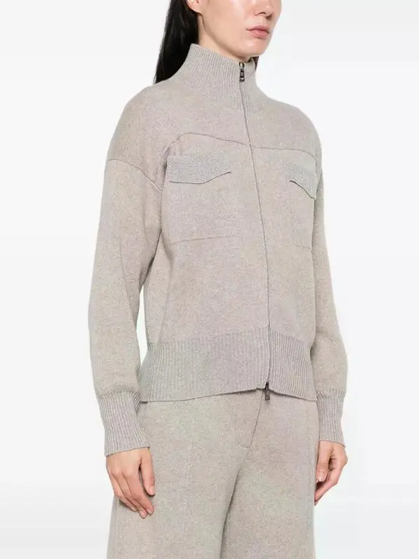 PANICALE Zip-up Ribbed-trim Cardigan - Neutrals