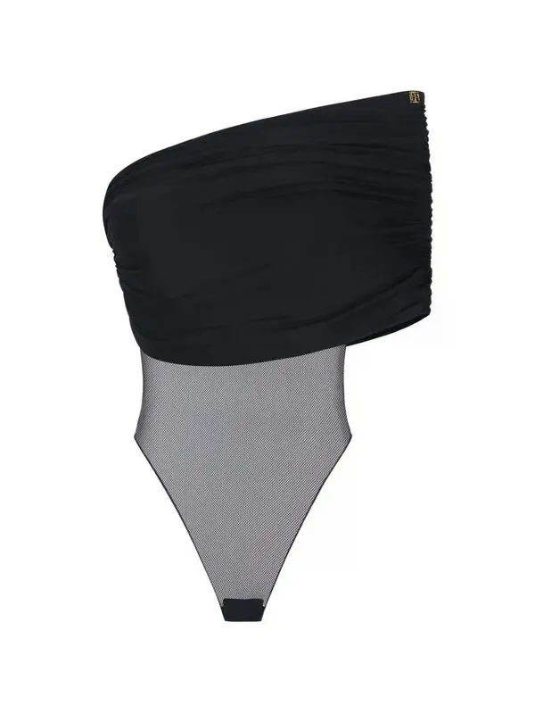 Elisabetta Franchi One-shoulder Draped Bodysuit - Black