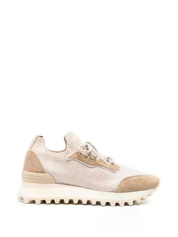 Eleventy Suede-panneled Knit Sneakers - Neutrals