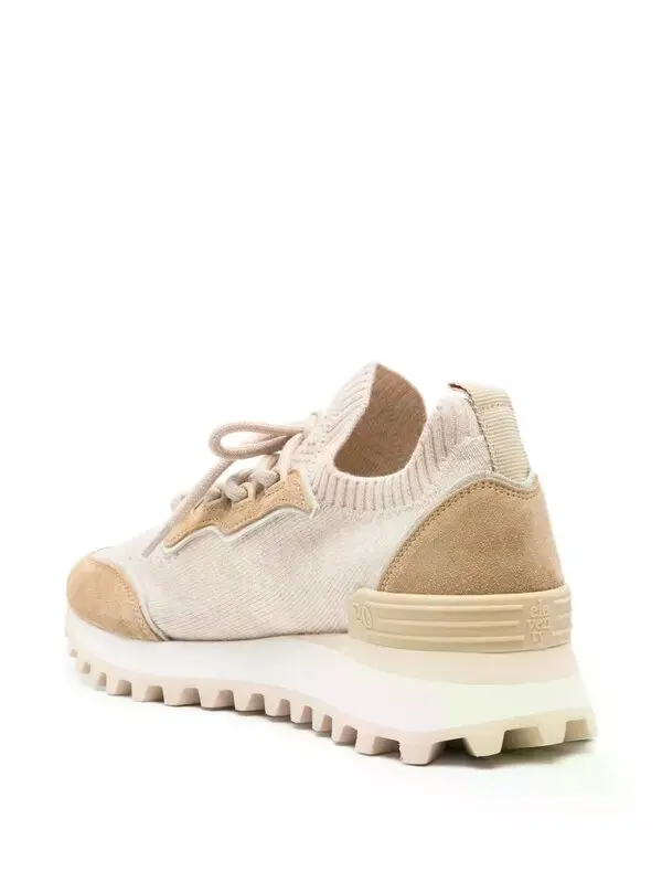 Eleventy Suede-panneled Knit Sneakers - Neutrals