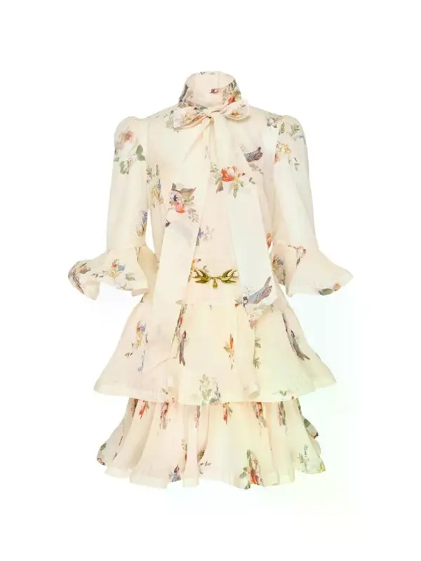 Zimmermann Floral-print Mini Dress - Neutrals