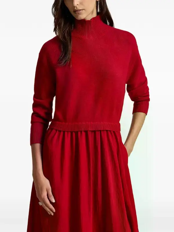 Polo Ralph Lauren Button-back Ribbed-trim Midi Dress - Red