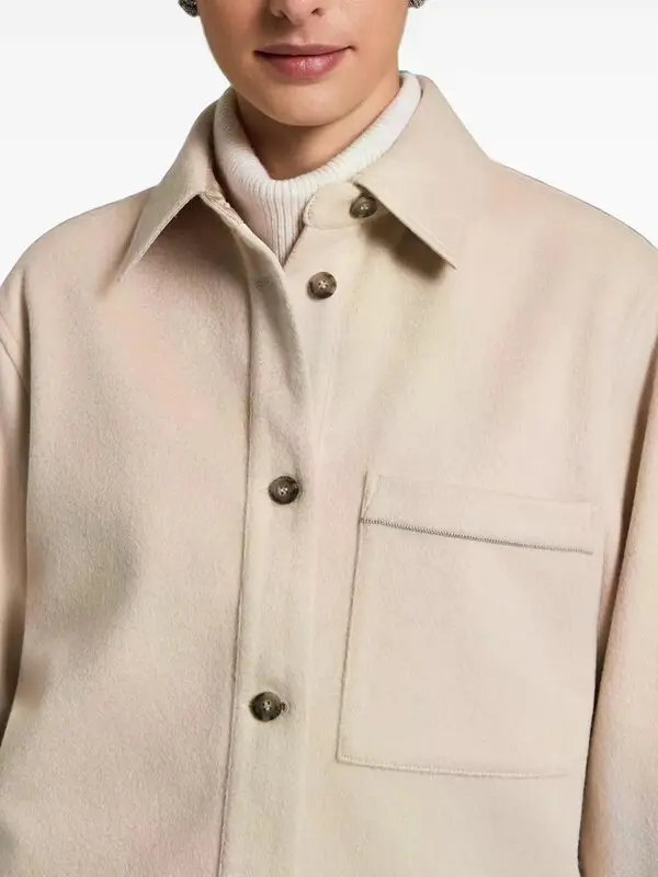 Peserico Felted Texture Button-up Jacket With Chain-link Trim - Neutrals