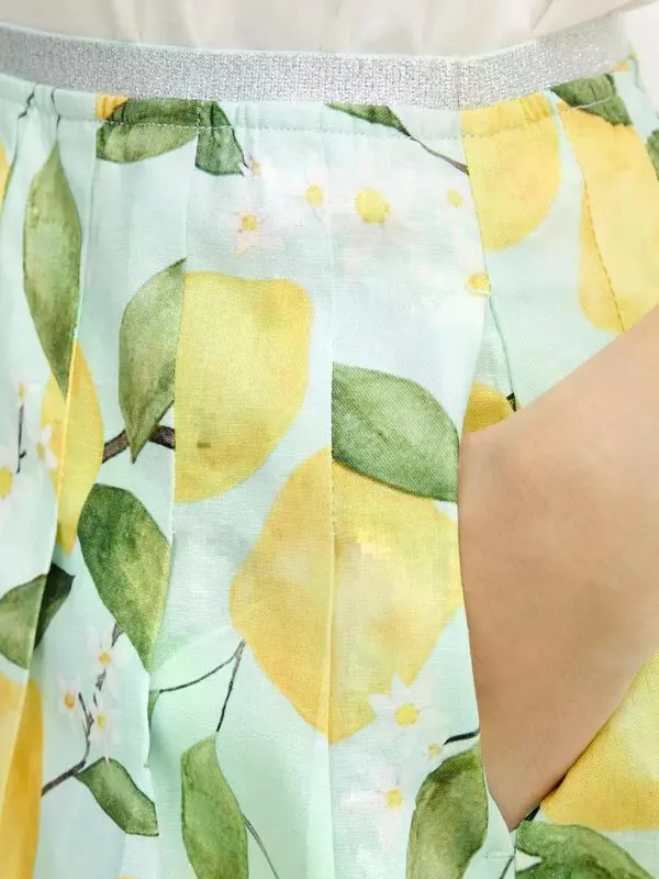 OUI Lemon-print Pleated Midi Skirt
