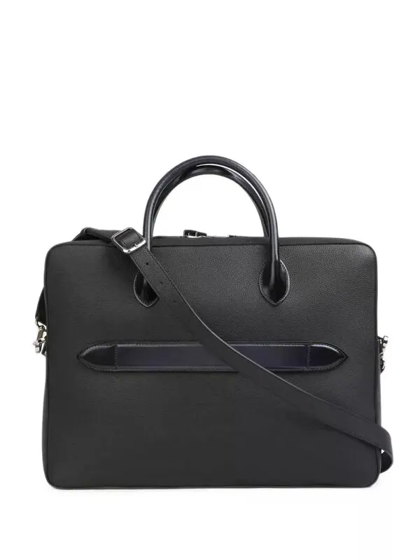 Santoni Grained Leather Laptop Bag - Black