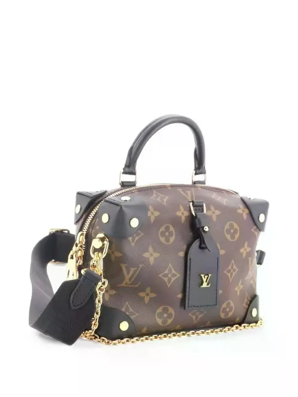 LOUIS VUITTON Monogram Canvas Petite Malle Souple Handbag With Leather Shoulder Bag - Brown