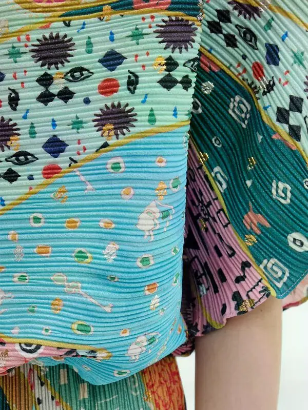 NEVER FULLY DRESSED Plissé Patchwork-print Midi Dress