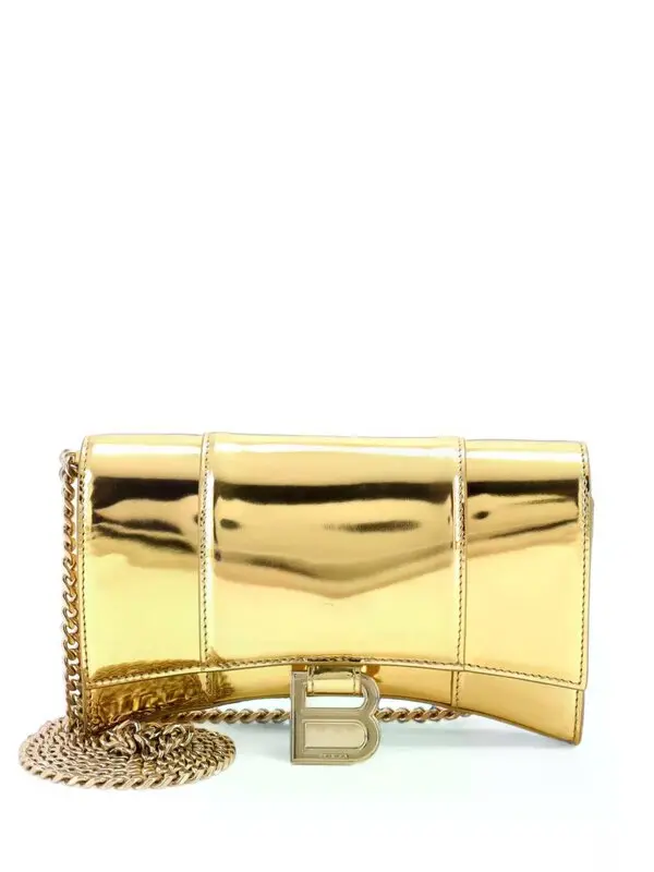 Balenciaga Hourglass Chain Wallet Leather Crossbody Bag - Gold