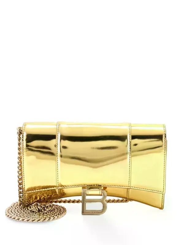 Balenciaga Hourglass Chain Wallet Leather Crossbody Bag - Gold