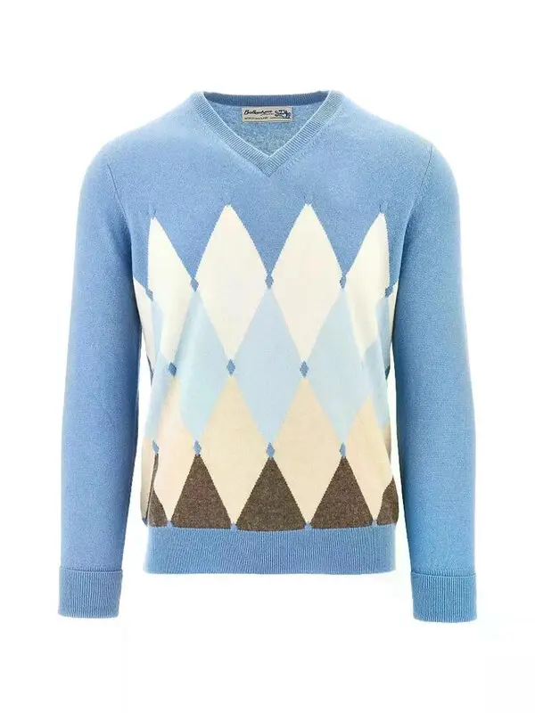 BALLANTYNE Argyle-pattern V-neck Sweater - Blue