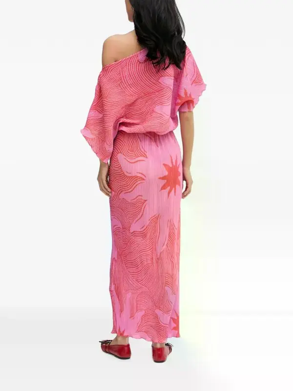 NEVER FULLY DRESSED Sun Print Plissé Effect Midi Dress