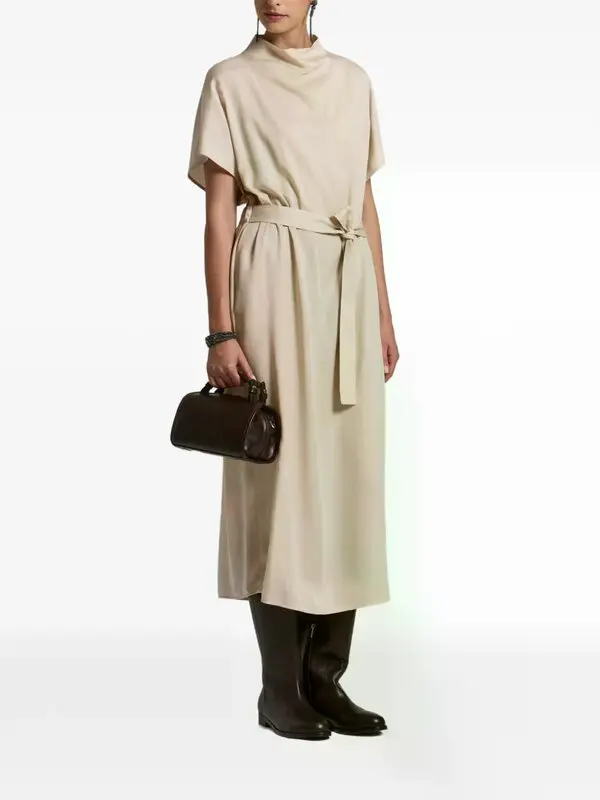 Peserico Belted High-neck Midi Dress - Neutrals