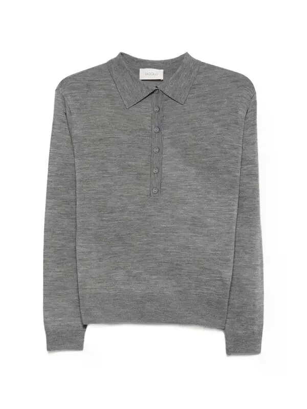 VICOLO Cotton Marl Effect Polo Collar Sweater - Grey