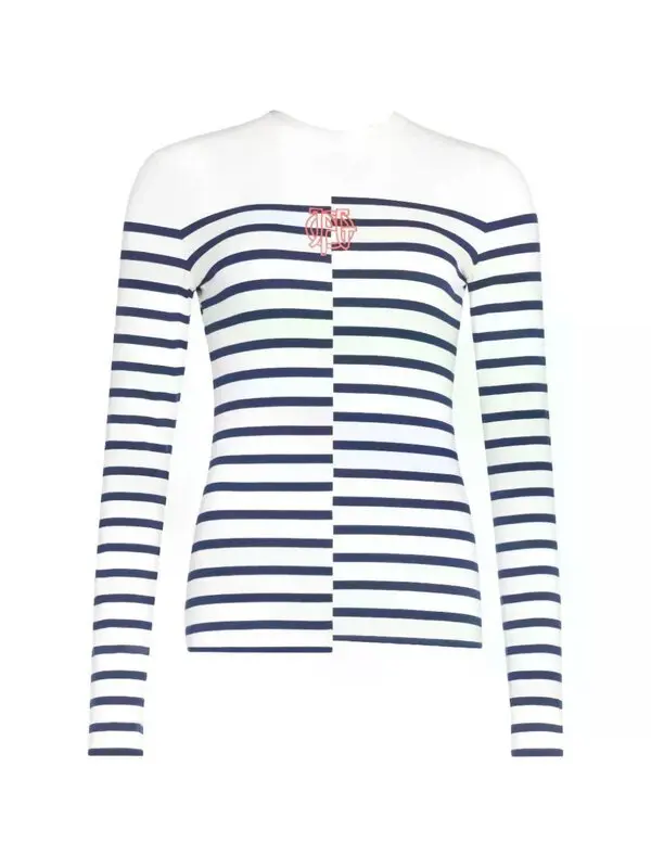 JEAN PAUL GAULTIER Striped Asymmetrical Neck Long Sleeve Top - White