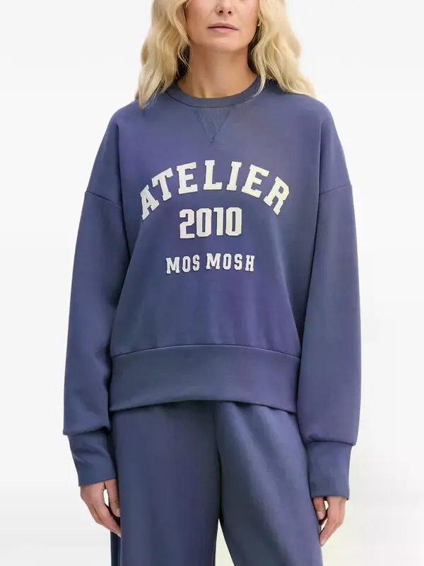 MOS MOSH Nima Logo-print Drop-shoulder Sweatshirt - Blue