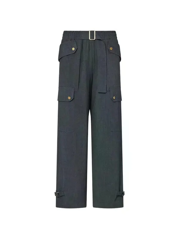Liu Jo Flannel Cargo Pants With Belted Waist - Green