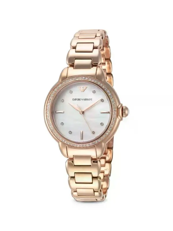 Emporio Armani Rose Gold-tone Crystal-embellished Watch - White