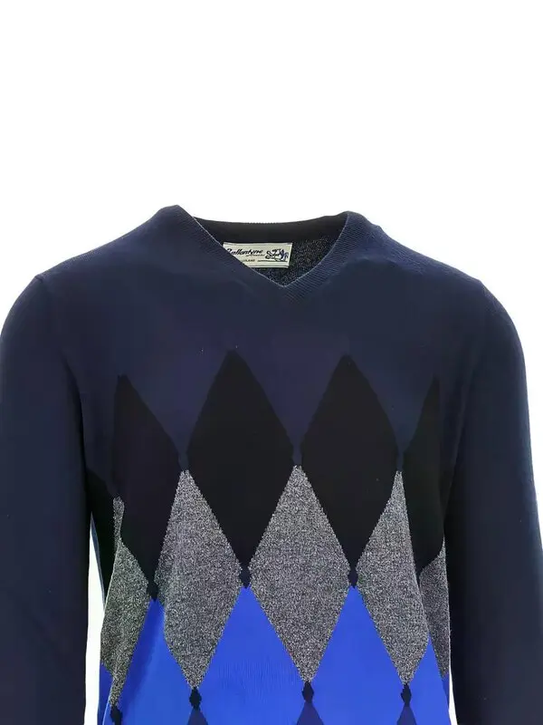 BALLANTYNE Argyle Cashmere V-neck Sweater