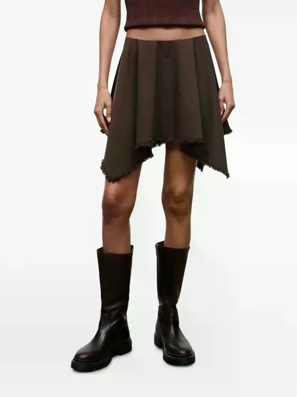 Staud Tyra Frayed-hem Skirt - Brown