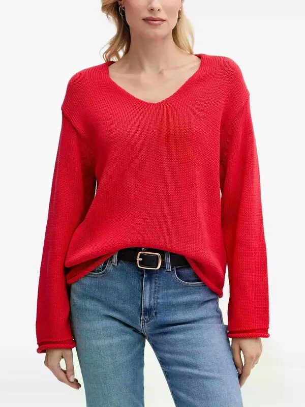 MOS MOSH Mmbine V-neck Dropped-shoulder Sweater - Red