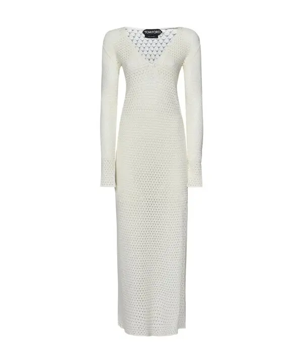 TOM FORD V-neck Pointelle-knit Maxi Dress - White