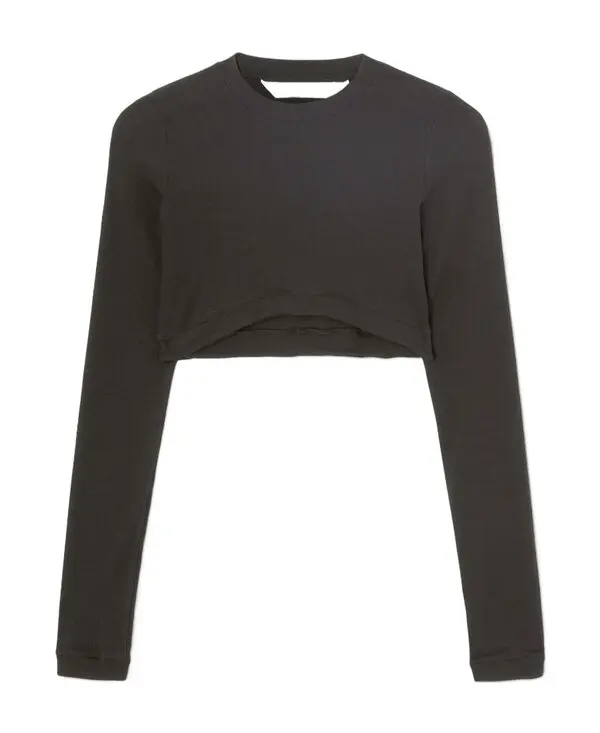 Palm Angels Crewneck Long-sleeved Cropped Top - Black