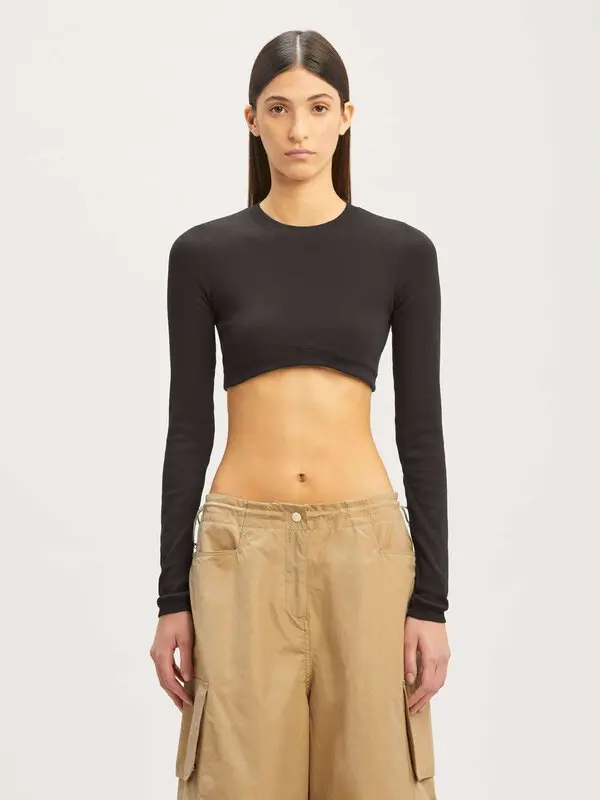 Palm Angels Crewneck Long-sleeved Cropped Top
