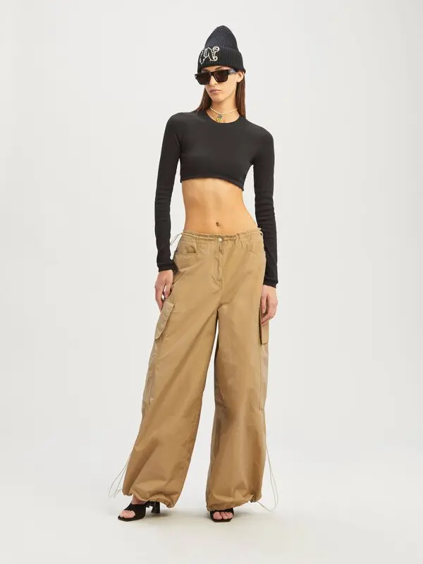 Palm Angels Crewneck Long-sleeved Cropped Top